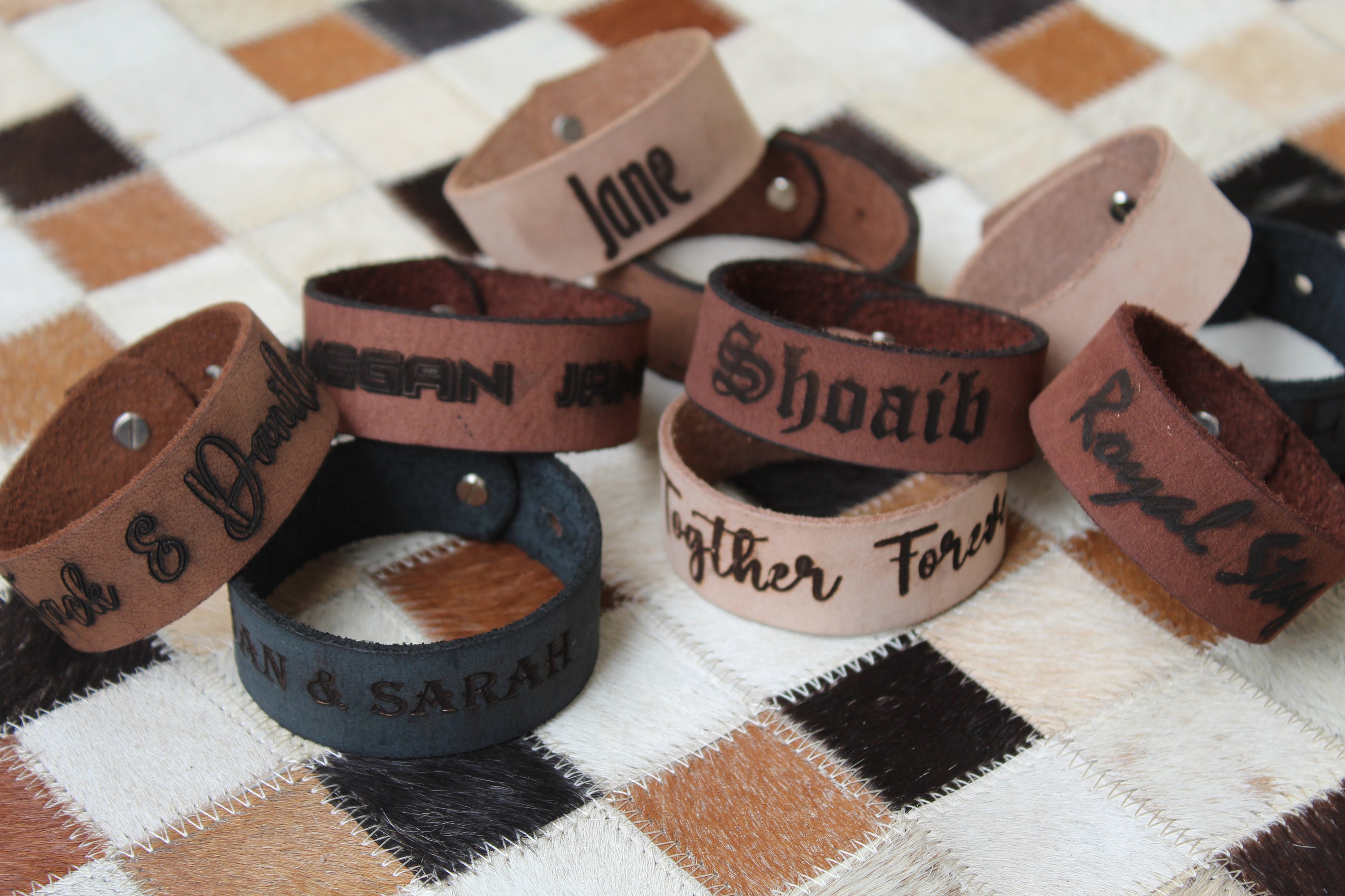 Personalized Leather Bracelet, Laser Engraved Leather Bracelet, Wedding ...