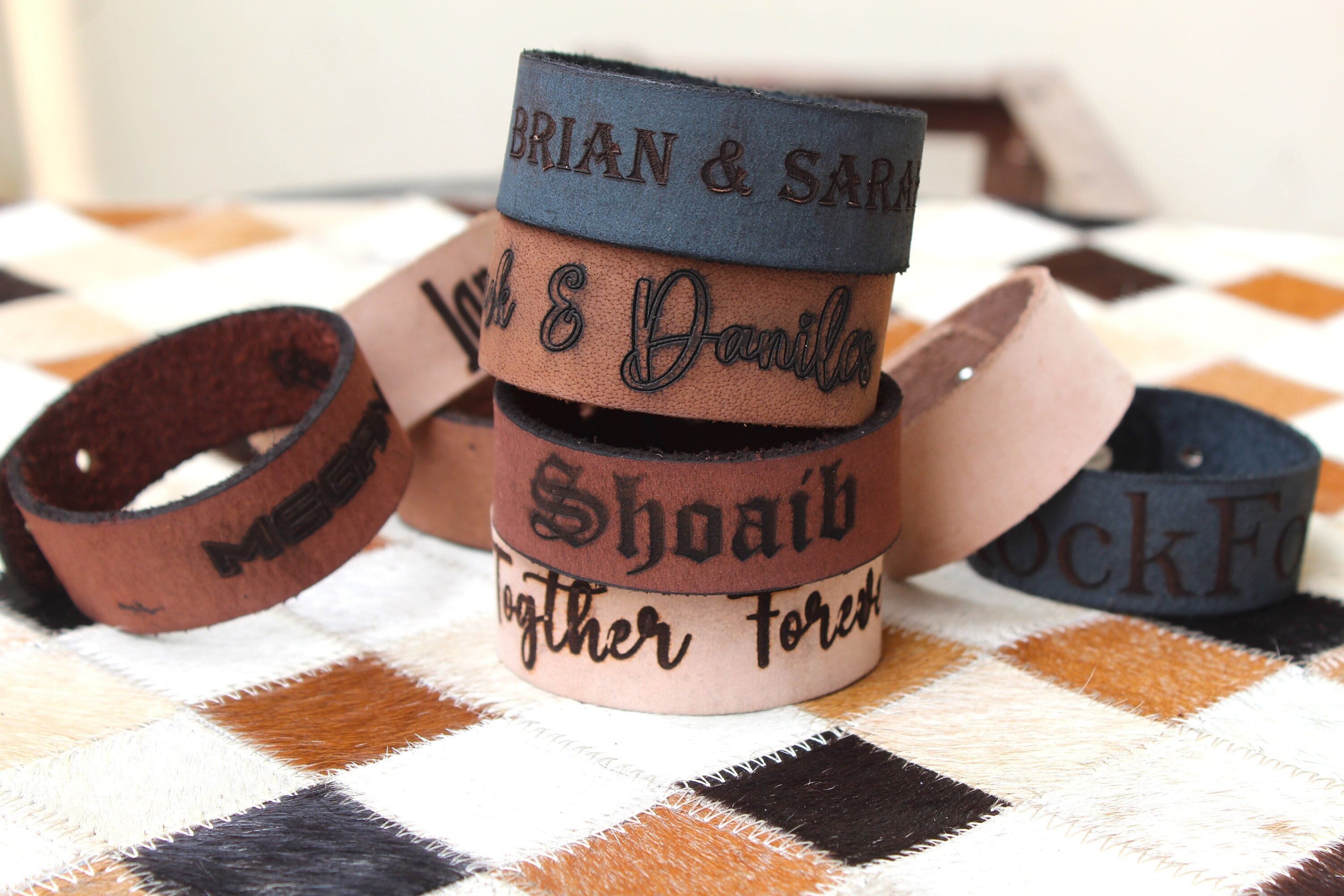 Personalized Leather Bracelet, Laser Engraved Leather Bracelet, Wedding ...