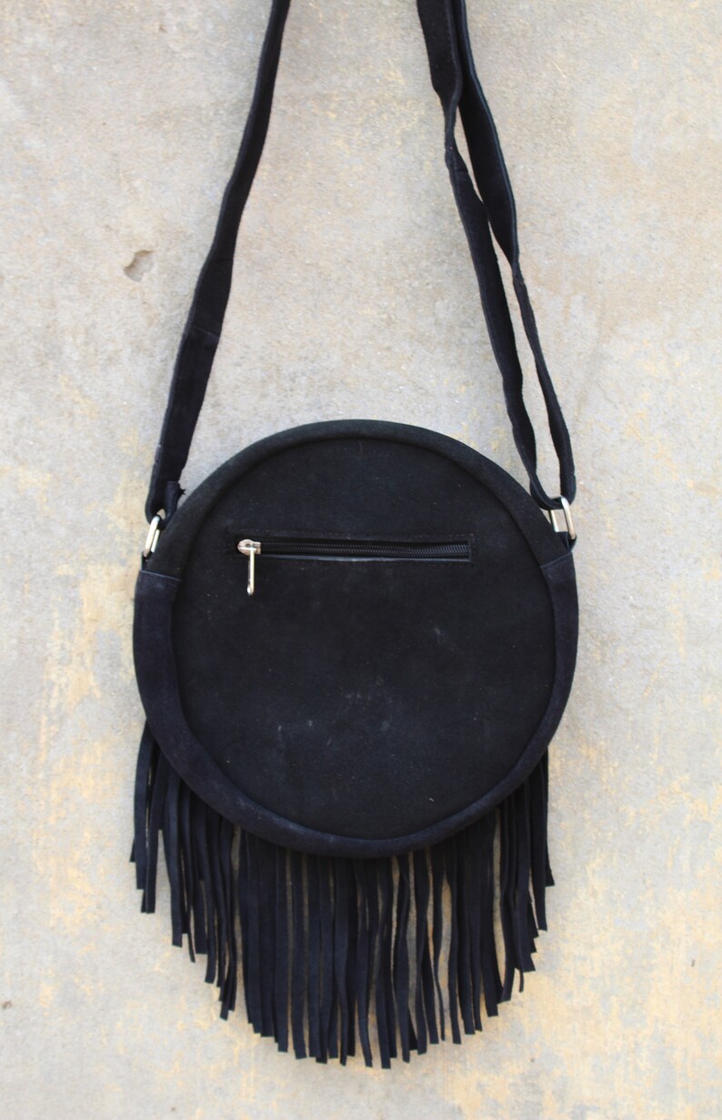 Bohemian Crossbody Bag With Fringe , Black Color , Boho Shoulder Fringe ...