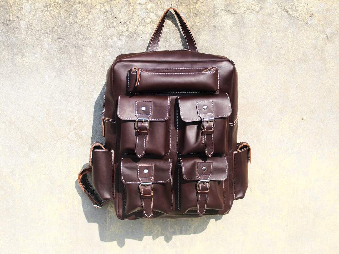 Dark Brown Genuine Leather Backpack , Multi Functional Leather Backpack ...