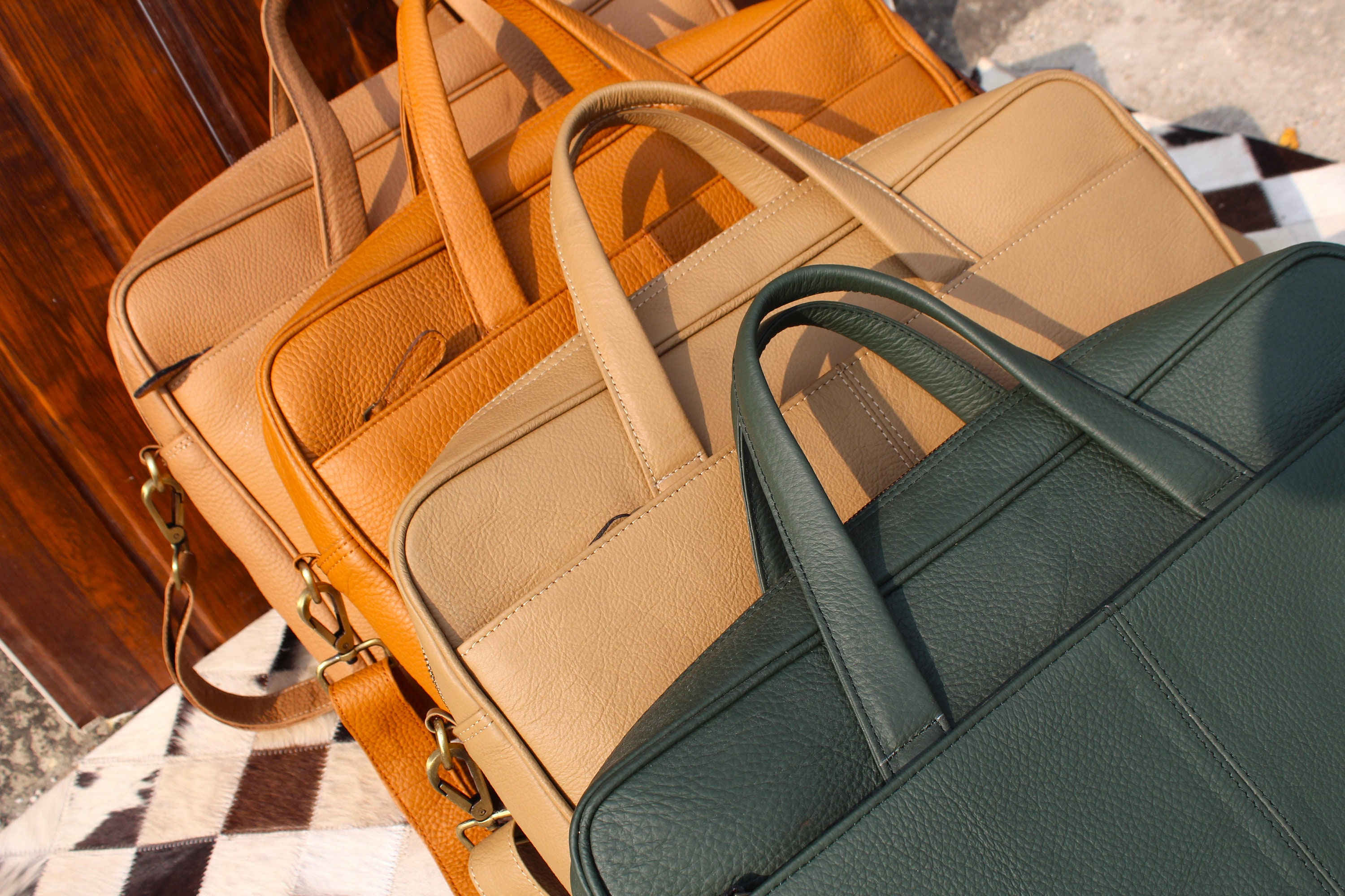 Genuine Leather Laptop Bag , 14 Inch Laptop Compartment , Emerald Green ...