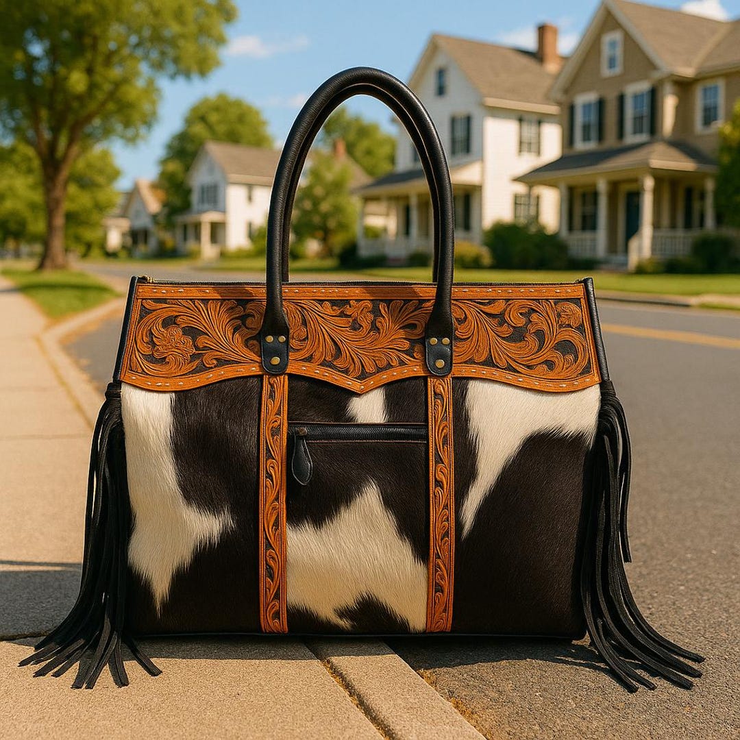 Leather Duffle Bag , Cowhide , Black and White , Tool Leather, Boho ...