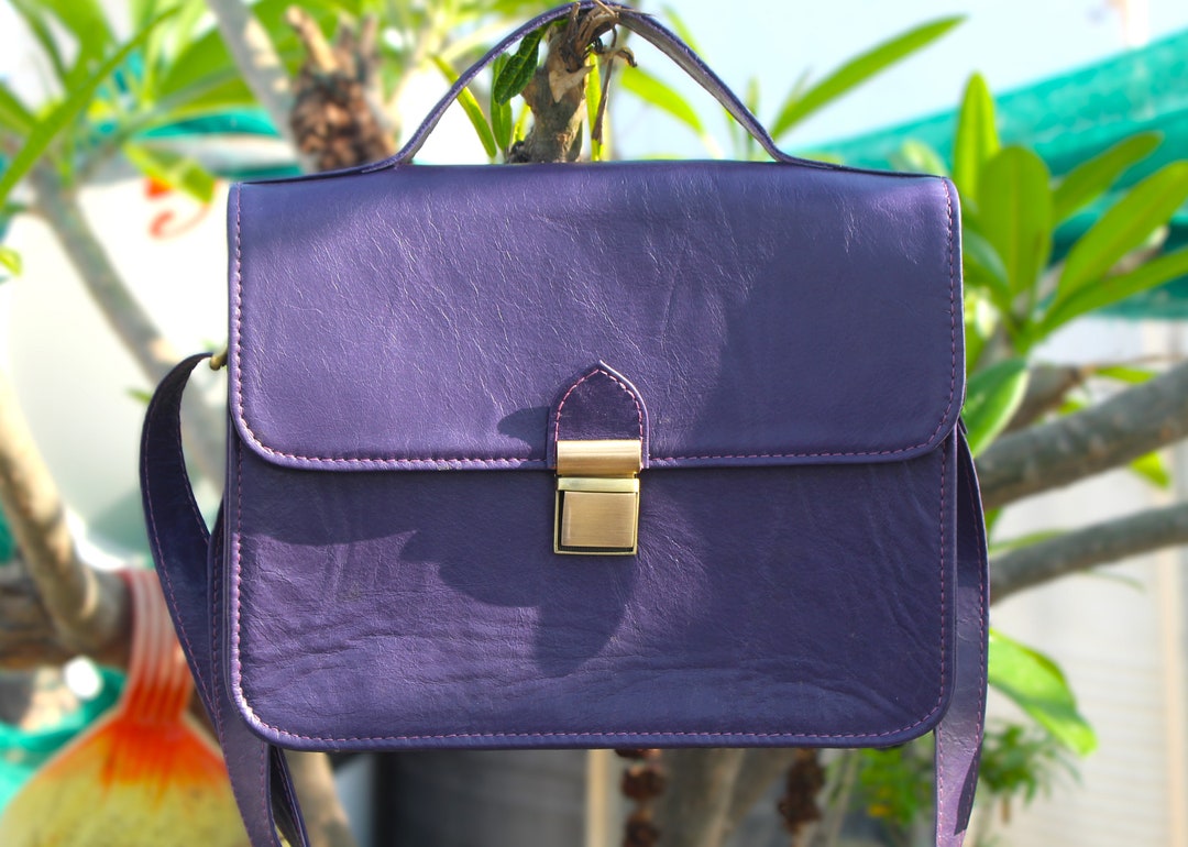 Small Suitcase Bag , Purple , Shoulder Strap , Genuine Leather , Book ...