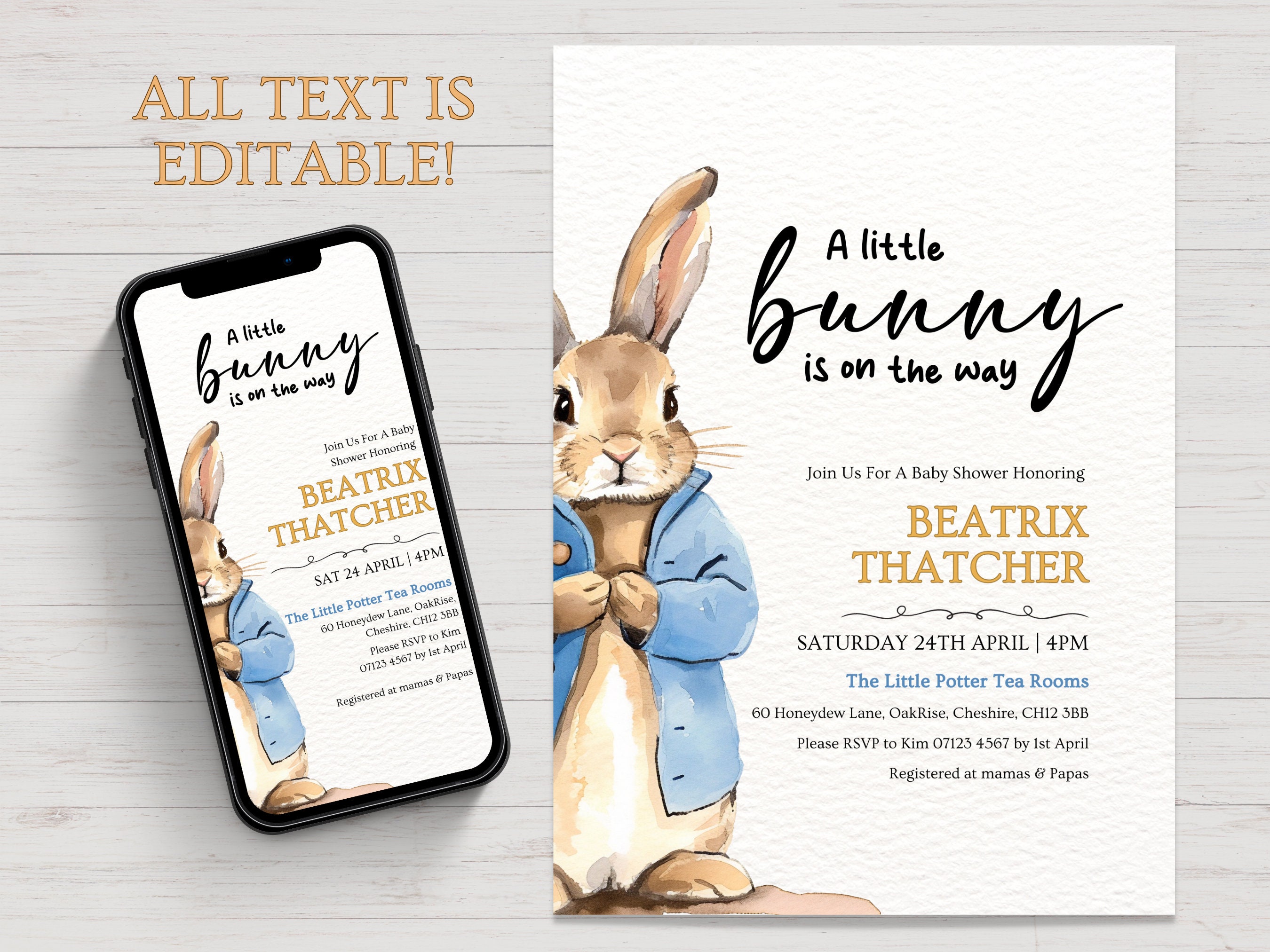 Peter Rabbit Baby Shower Invitation Bundle, A Little Bunny Invite ...