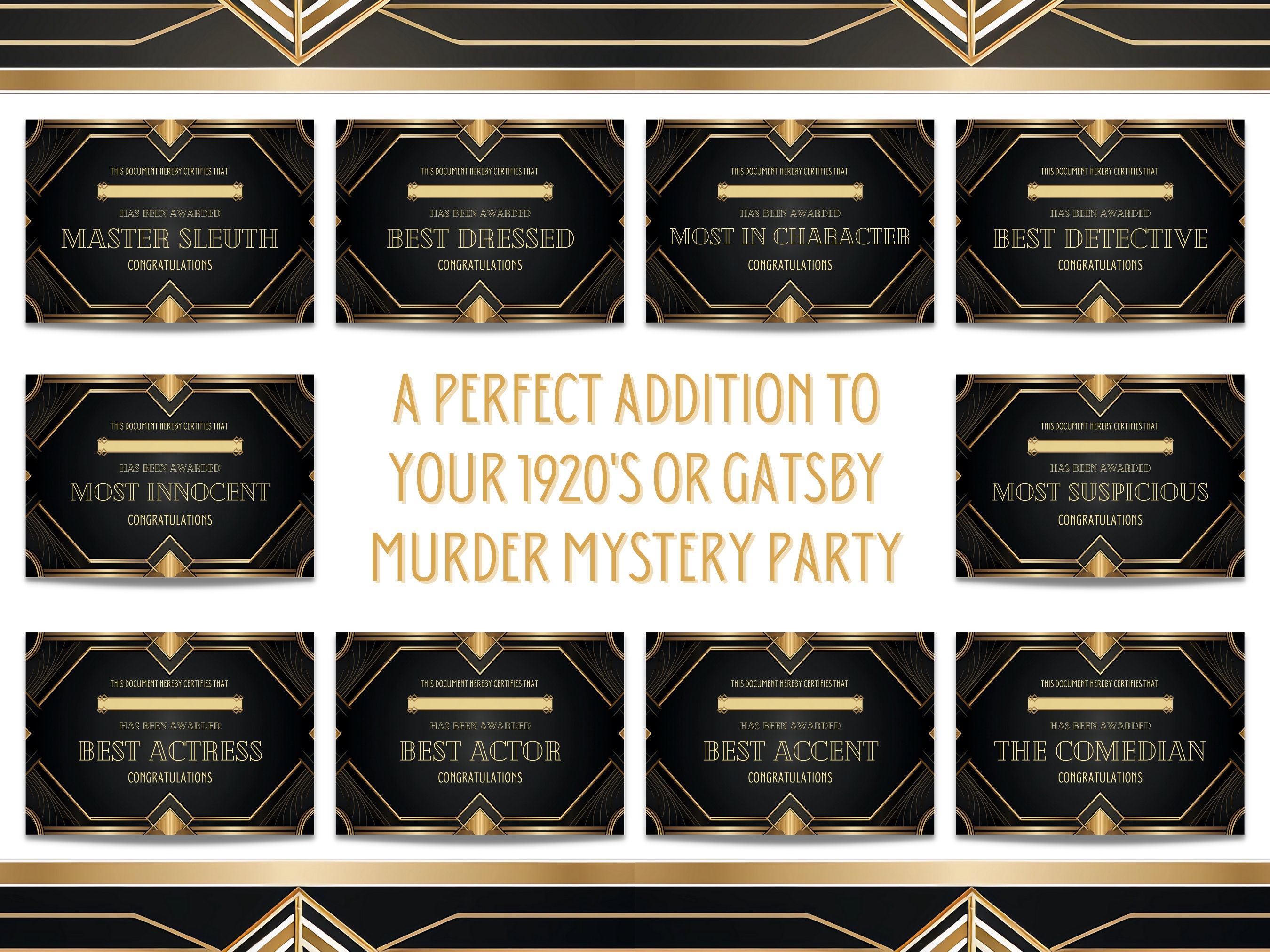 Gatsby Murder Mystery Certificates, Printable Murder Mystery Game, Art ...