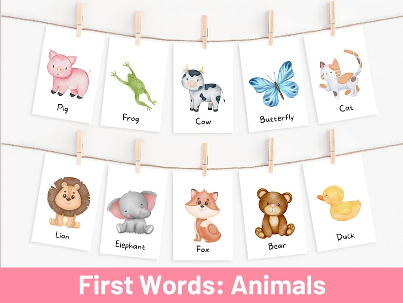 25 Animal Flashcards for Teaching First Words to Babies and Toddlers ...