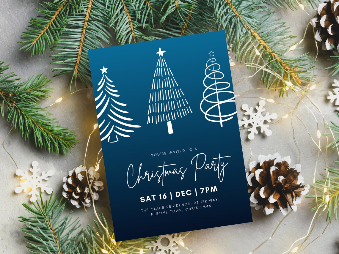 Editable Blue Christmas Party Invitation Template Printable - Etsy