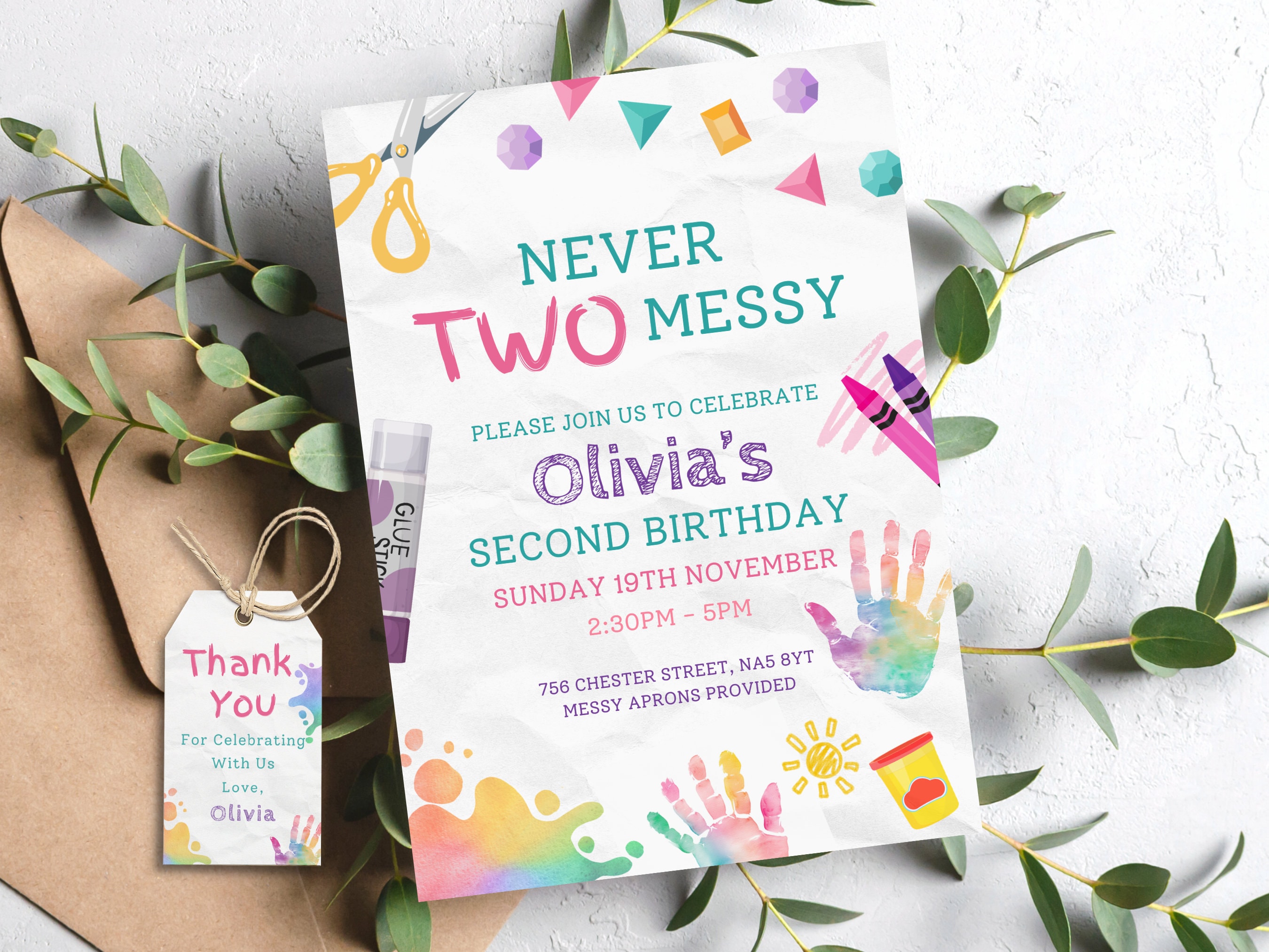 Art Birthday Party Invitation, 2nd Birthday Invitation for Girls Paint ...