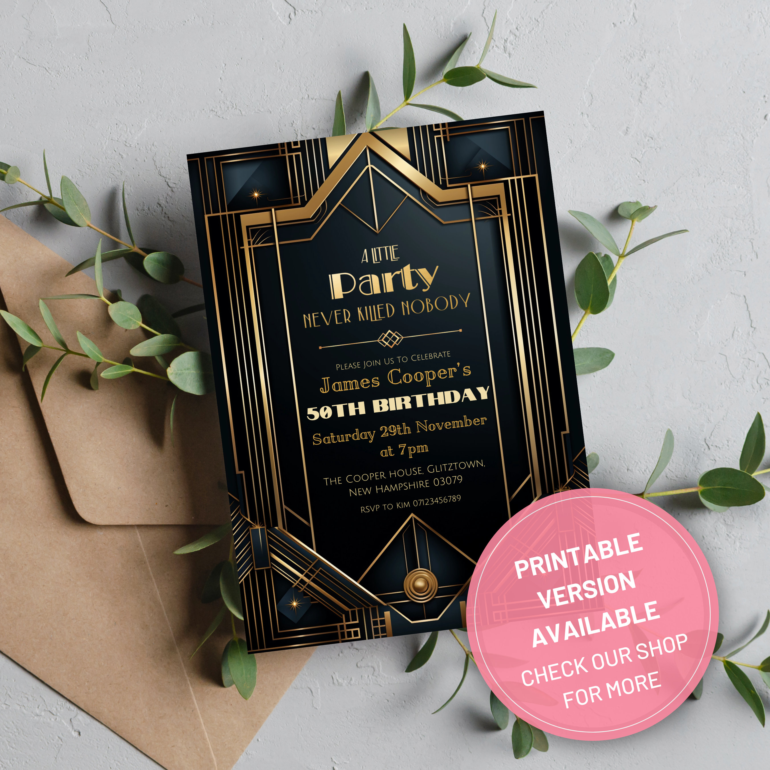 Great Gatsby Birthday Invitation Mobile Evite, Speakeasy Text Message ...