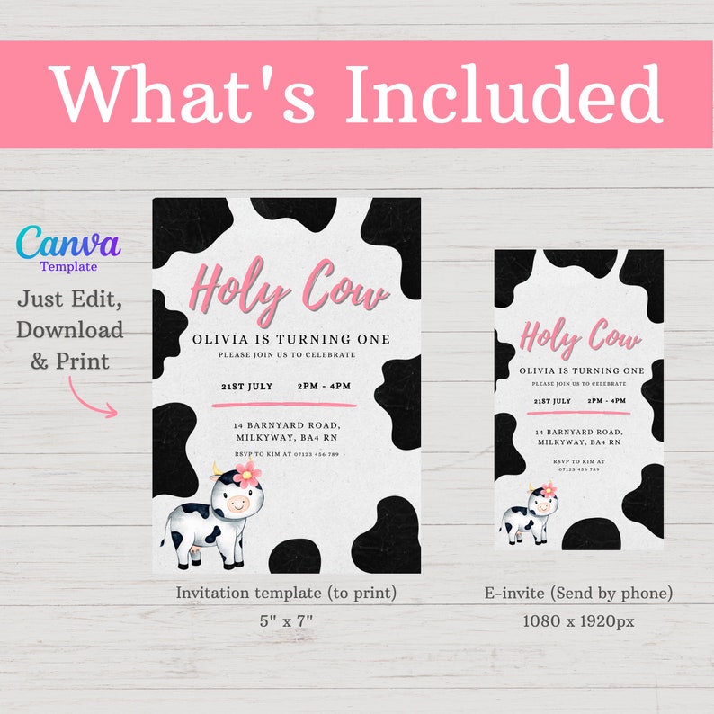 Holy Cow I'm One | Cow First Birthday | Party Invitation | Editable Cow ...