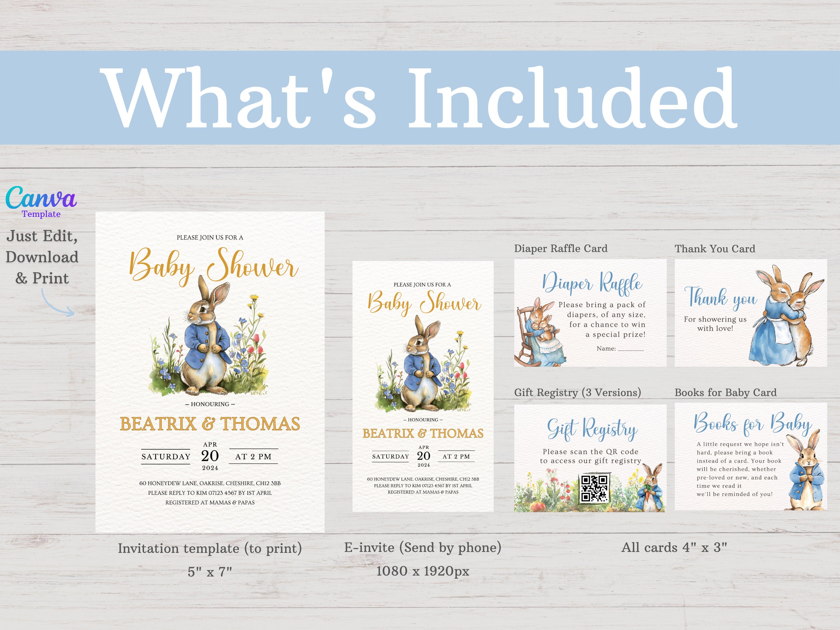 Peter Rabbit Baby Shower Invitation Bundle, Bunny Invite, Easter Baby ...