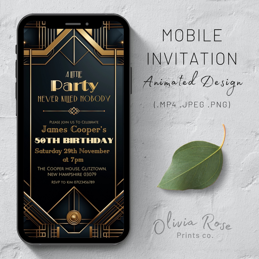 Great Gatsby Birthday Invitation Mobile Evite, Speakeasy Text Message ...