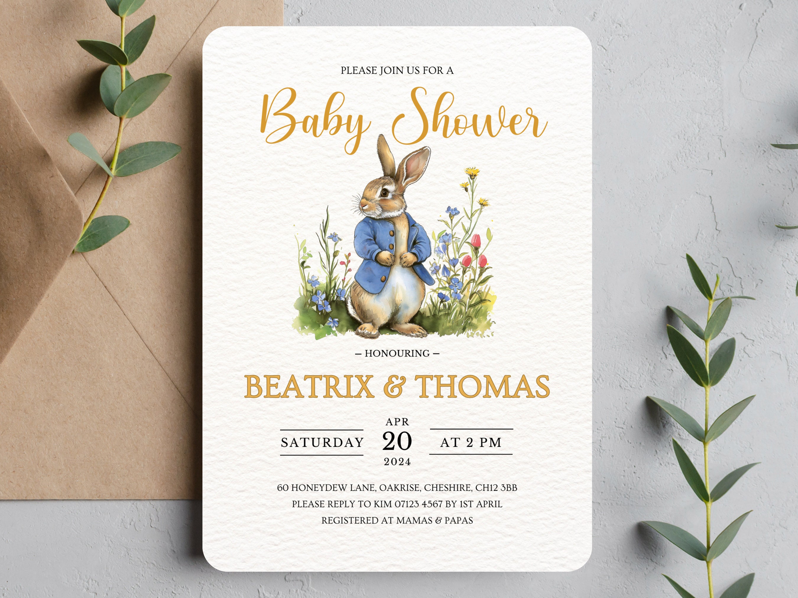 Peter Rabbit Baby Shower Invitation Bundle, Bunny Invite, Easter Baby ...