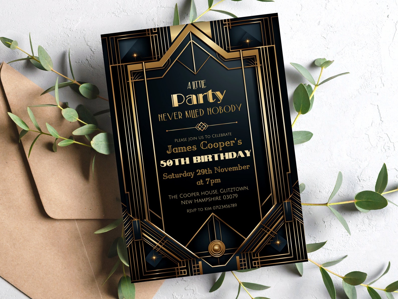 Great Gatsby Invitation, Printable 1920s Birthday Invitation Digital ...