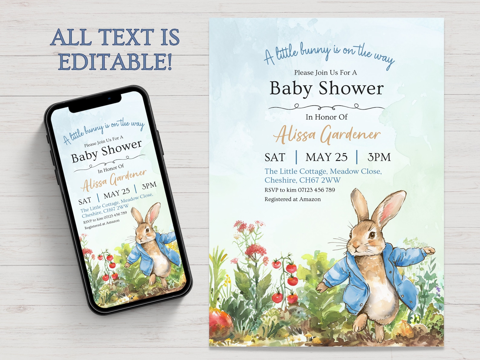 Peter Rabbit Baby Shower Invitation, Peter Rabbit Invite, Easter Baby ...