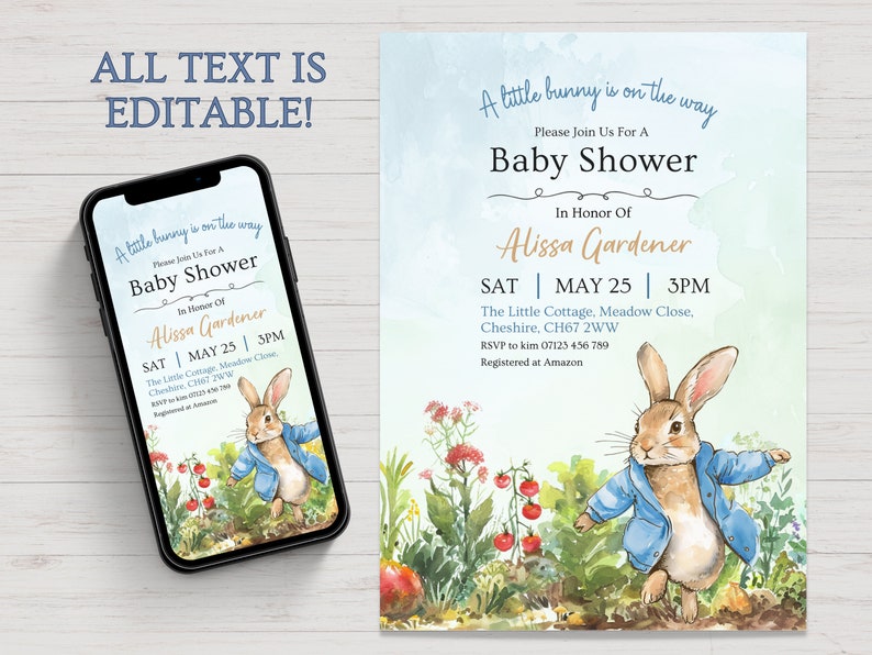 Peter Rabbit Baby Shower Invitation, Peter Rabbit Invite, Easter Baby ...