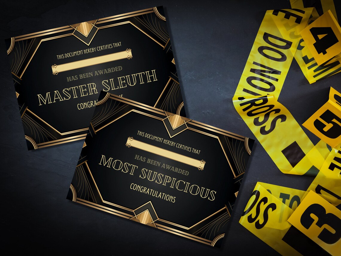 Gatsby Murder Mystery Certificates, Printable Murder Mystery Game, Art ...