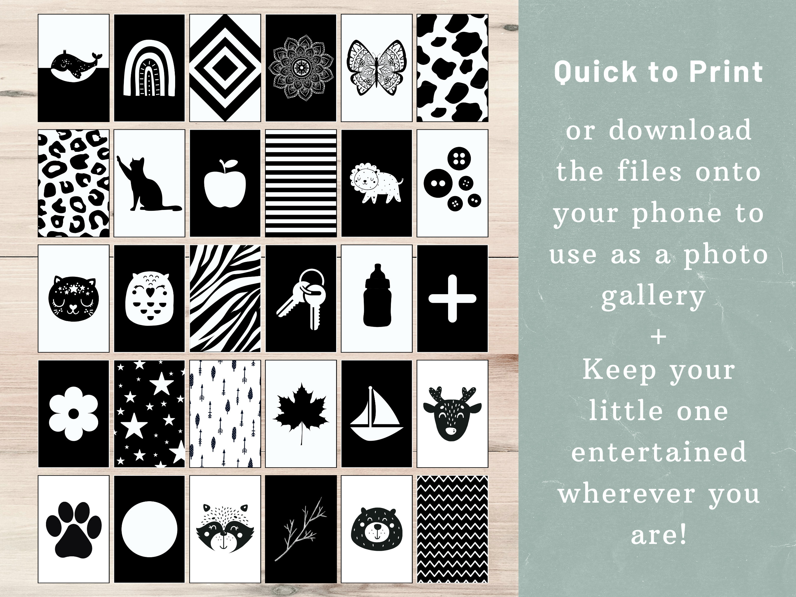 High Contrast Sensory Cards for Babies Montessori Flashcards Black and ...