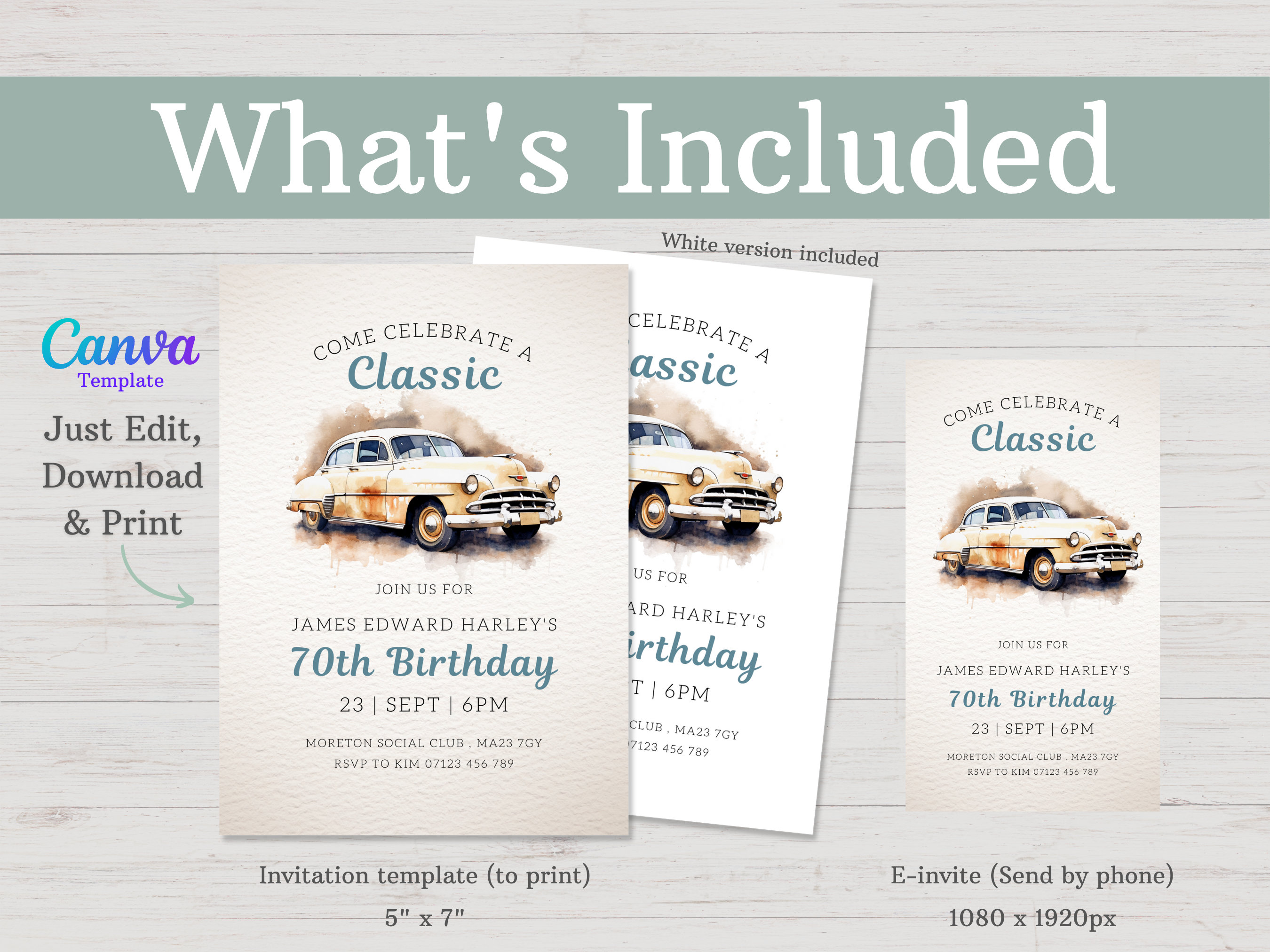 Vintage Car Birthday Invitation, 70th Birthday Invitation, Classic Car ...