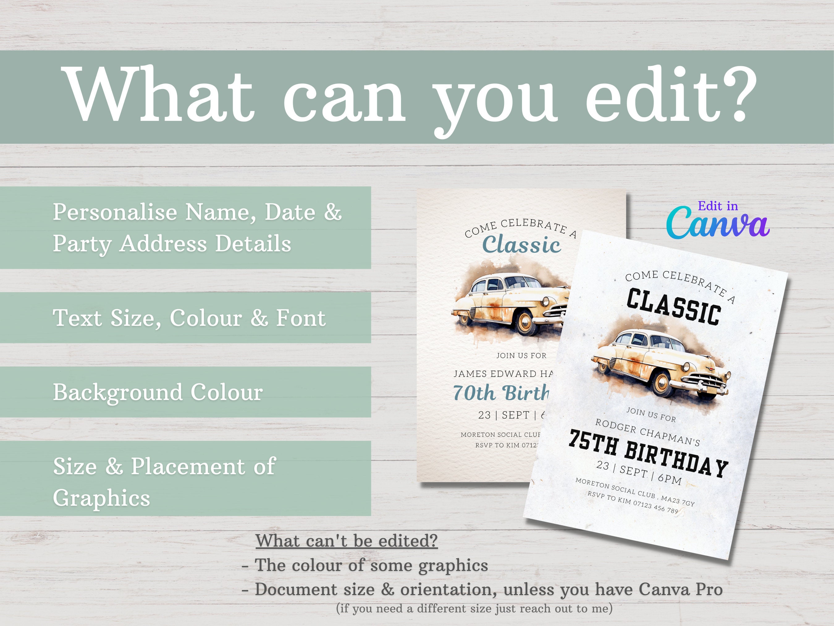 Vintage Car Birthday Invitation, 70th Birthday Invitation, Classic Car ...