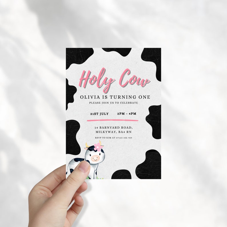Holy Cow I'm One | Cow First Birthday | Party Invitation | Editable Cow ...
