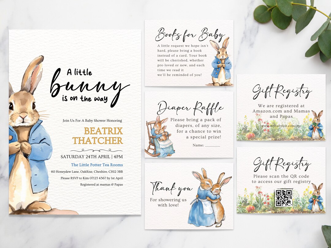 Peter Rabbit Baby Shower Invitation Bundle, A Little Bunny Invite ...