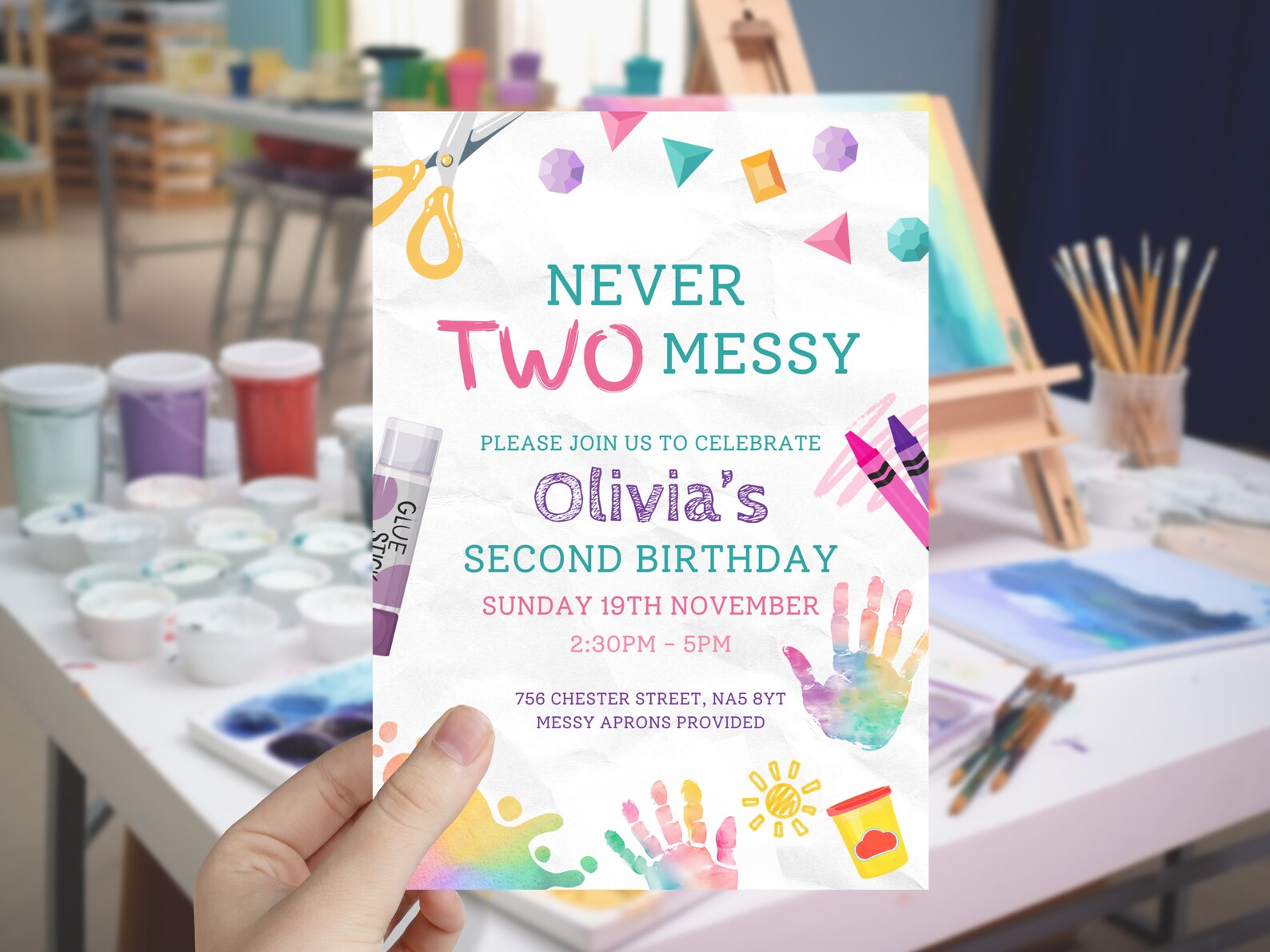 Art Birthday Party Invitation, 2nd Birthday Invitation for Girls Paint ...