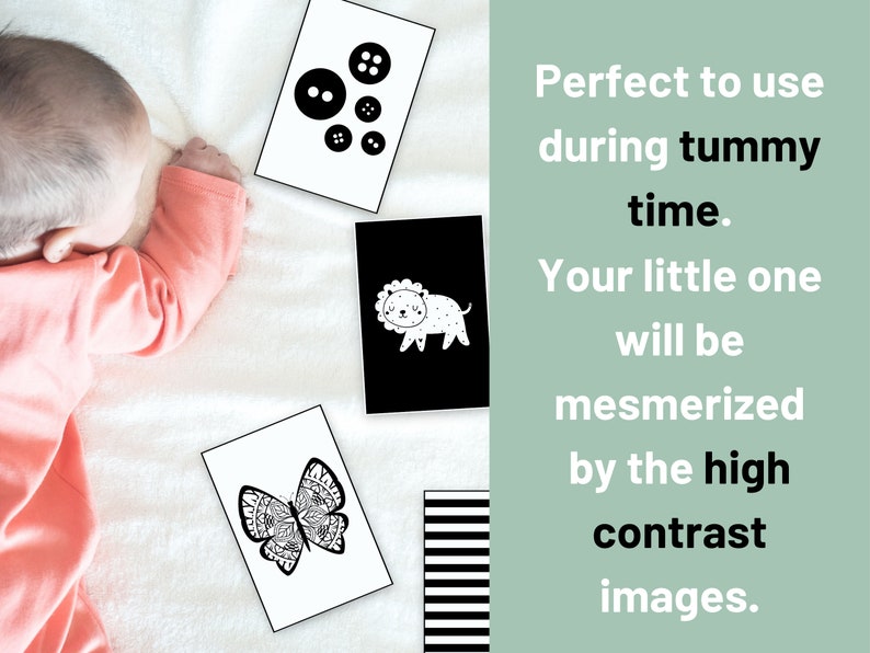 54 Black and White Tummy Time Cards | High Contrast Baby Sensory Cards ...