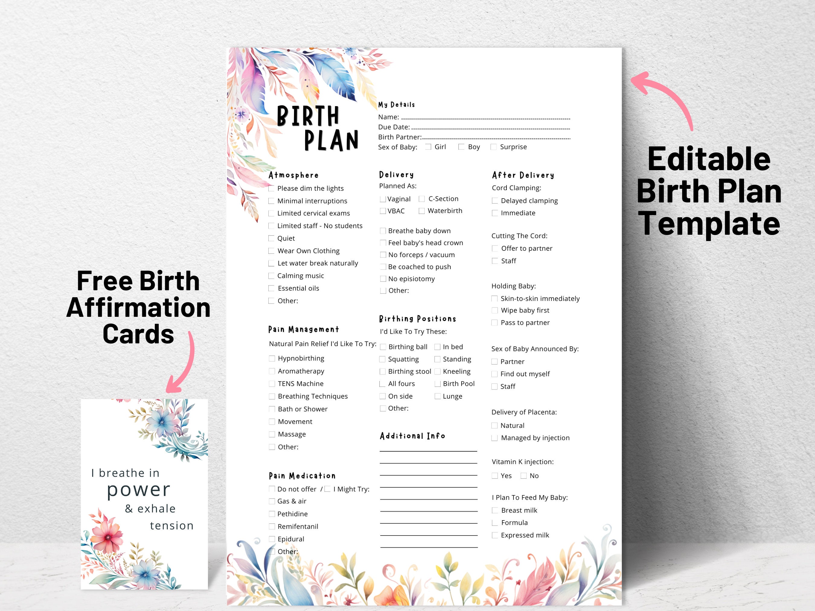 Natural Birth Plan Template Canva, Printable Birth Preferences Template ...