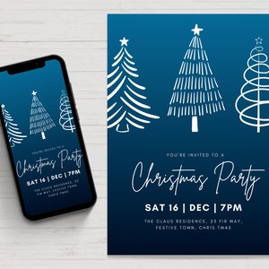 Editable Blue Christmas Party Invitation Template Printable - Etsy