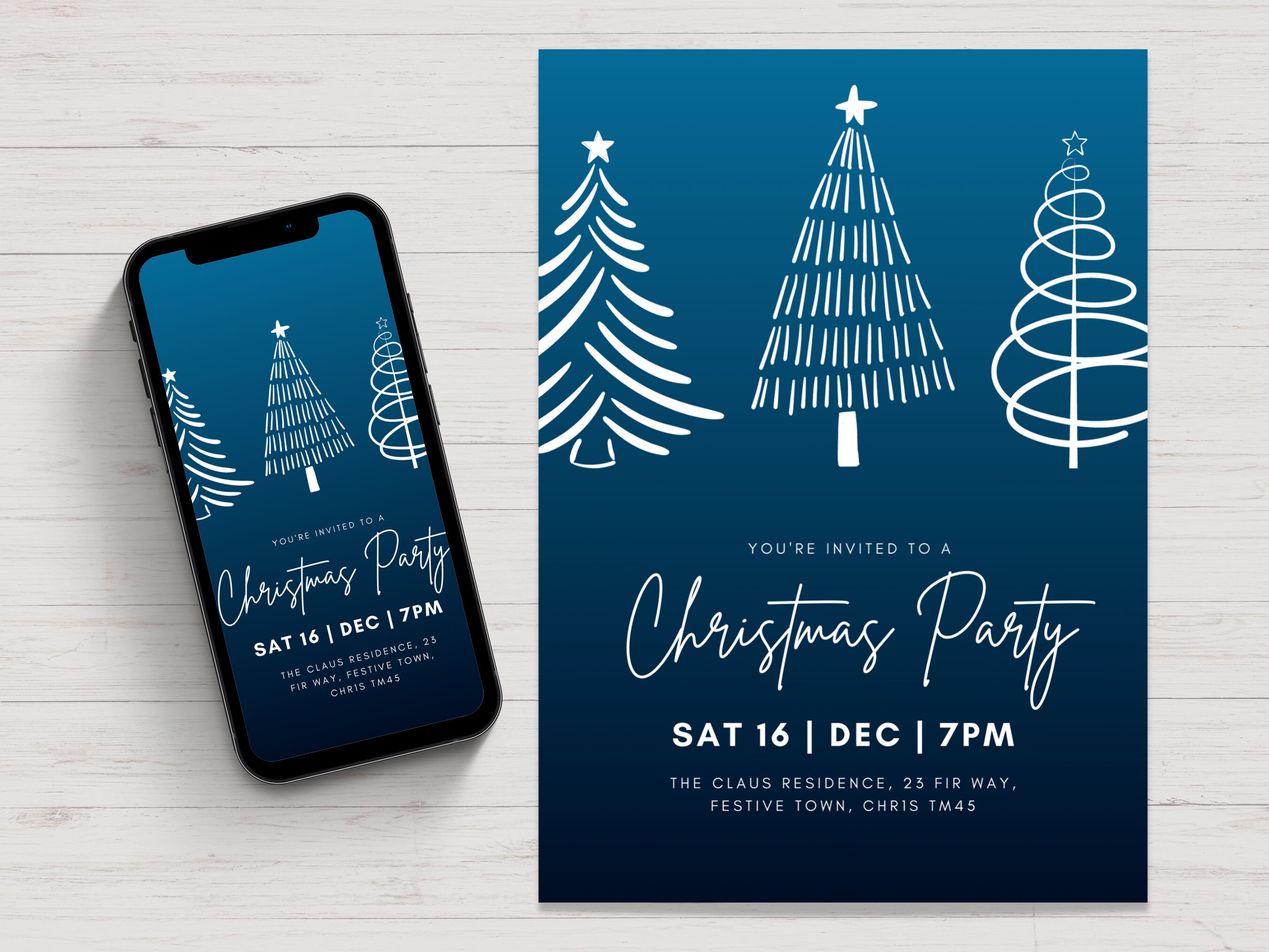 Editable Blue Christmas Party Invitation Template Printable - Etsy