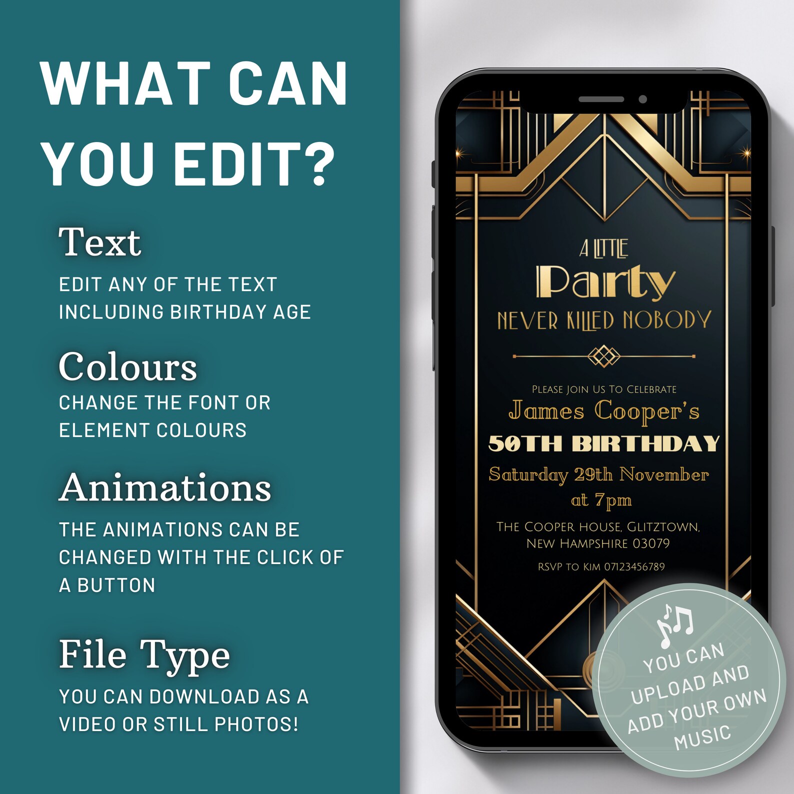 Great Gatsby Birthday Invitation Mobile Evite, Speakeasy Text Message ...