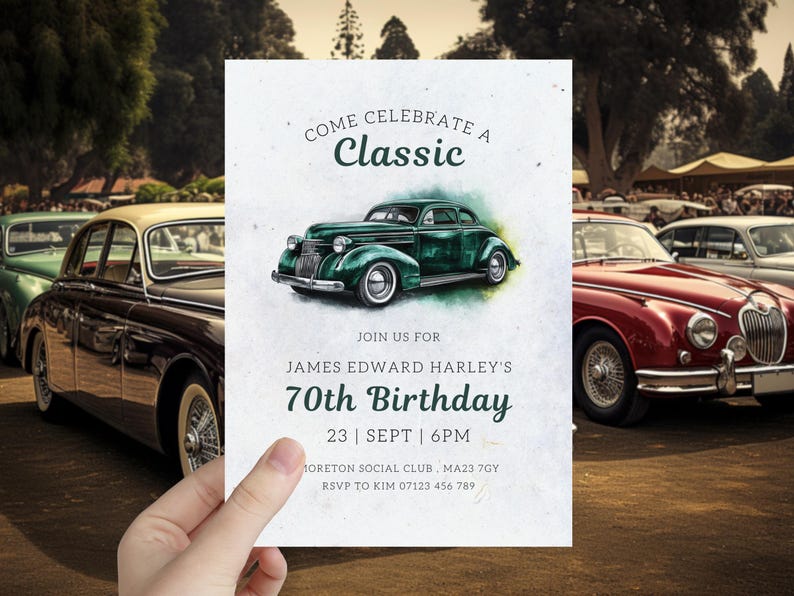 Vintage Green Chevy Coupe Mens Birthday Invitation: Classic Car Lover ...