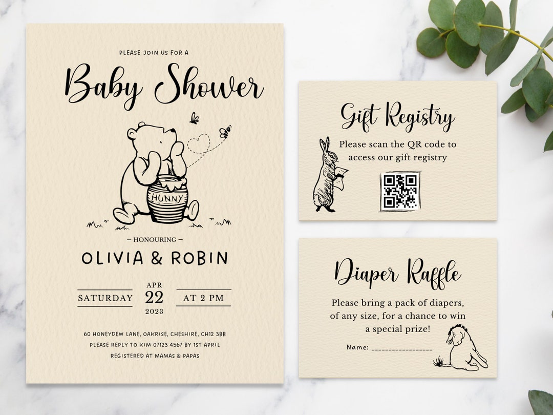 Winnie the Pooh Baby Shower Invitations | Diaper Raffle | Baby Registry ...