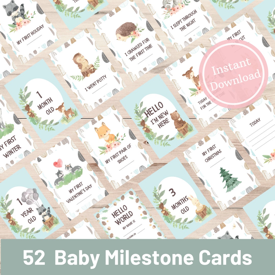 Printable Baby Milestone Cards | Baby Photo Cards | Woodland Milestone ...