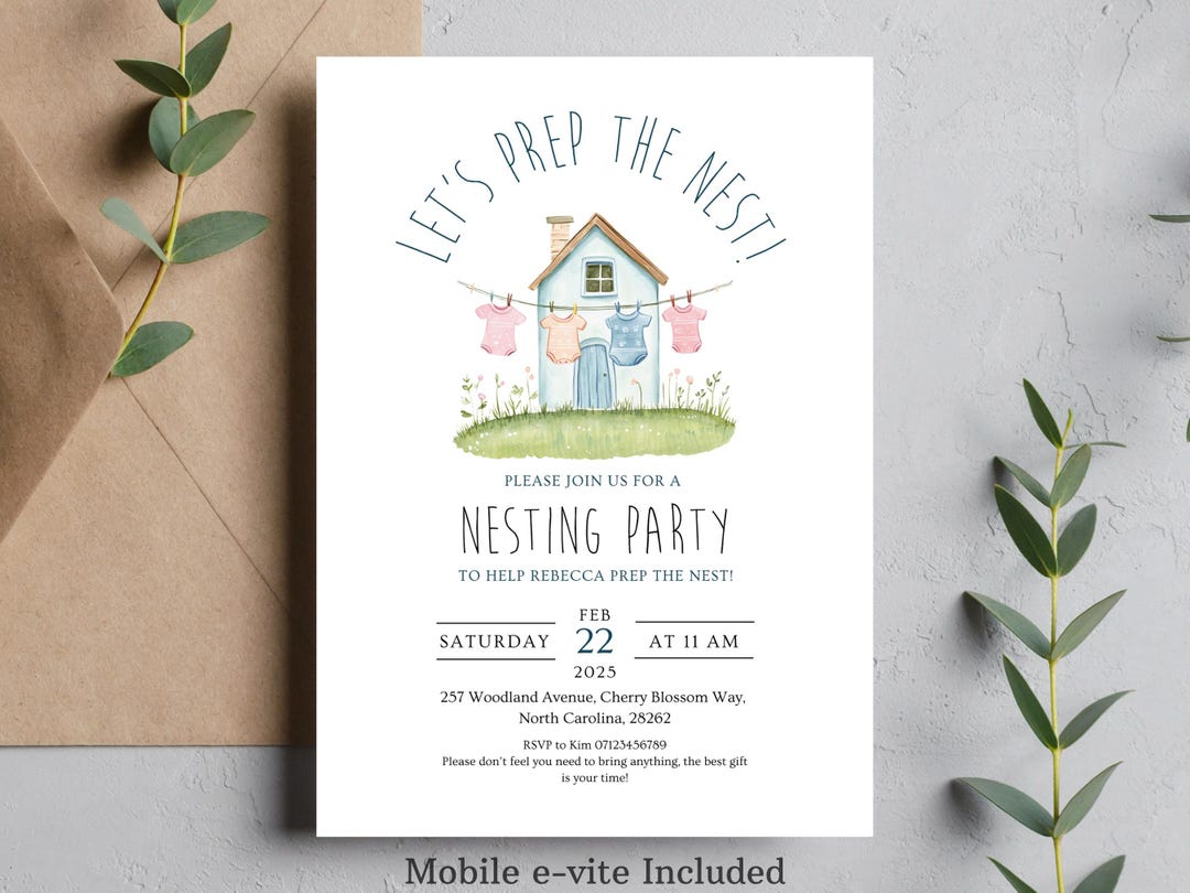 Nesting Party Invitation, Baby Sprinkle Invite, Gender Neutral Editable ...
