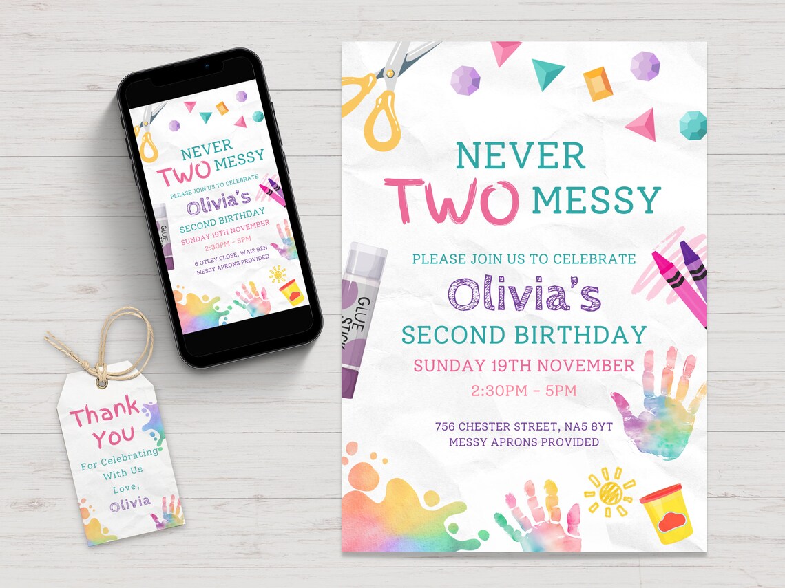 Art Birthday Party Invitation, 2nd Birthday Invitation for Girls Paint ...