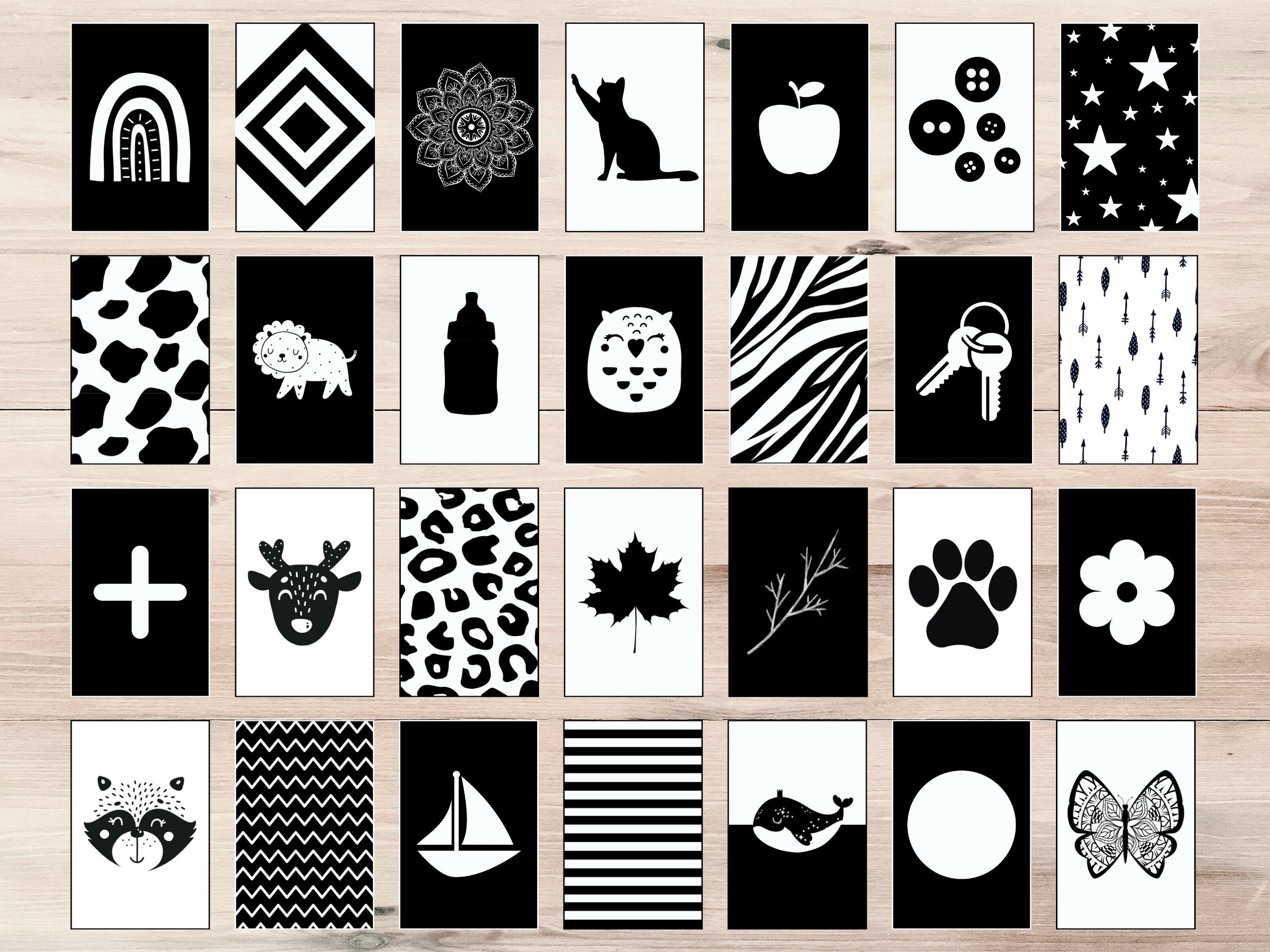 54 Black and White Tummy Time Cards High Contrast Baby Sensory Cards ...