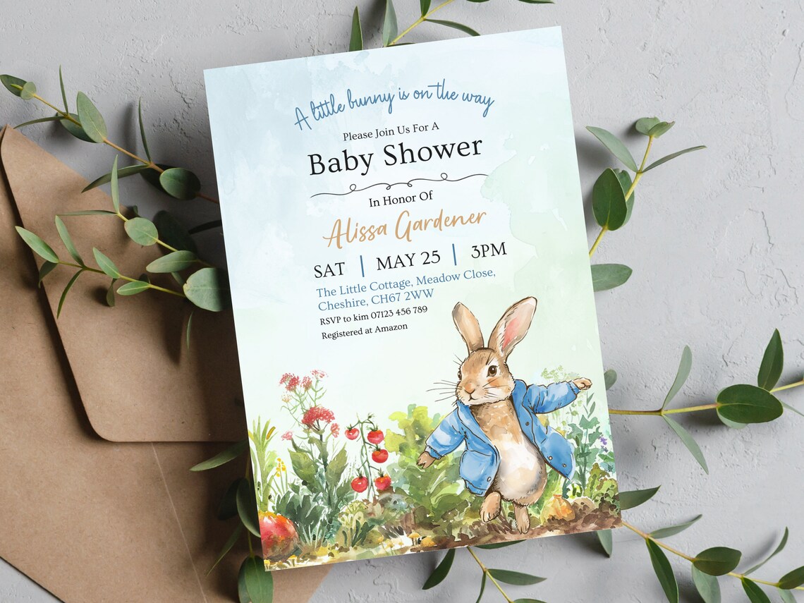 Peter Rabbit Baby Shower Invitation, Peter Rabbit Invite, Easter Baby ...