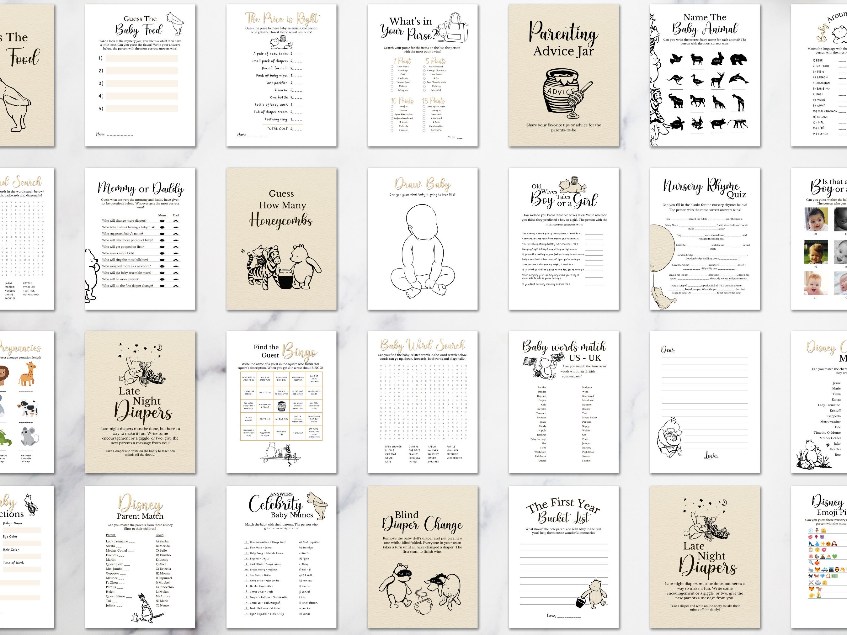 Printable Winnie the Pooh Baby Shower Games Classic Winnie the Pooh ...