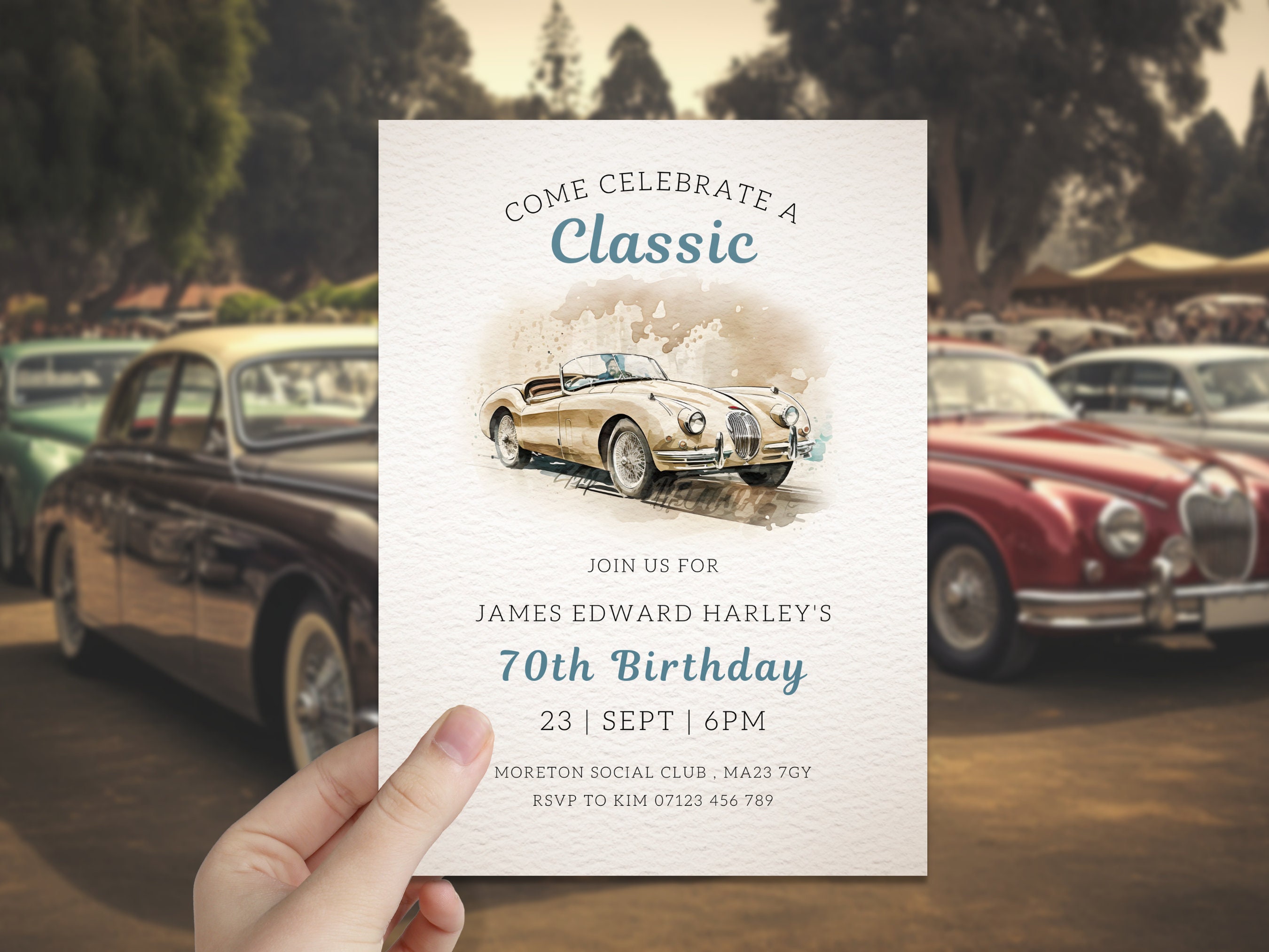 Vintage Car Birthday Invitation, 70th Birthday Invitation, Classic Car ...