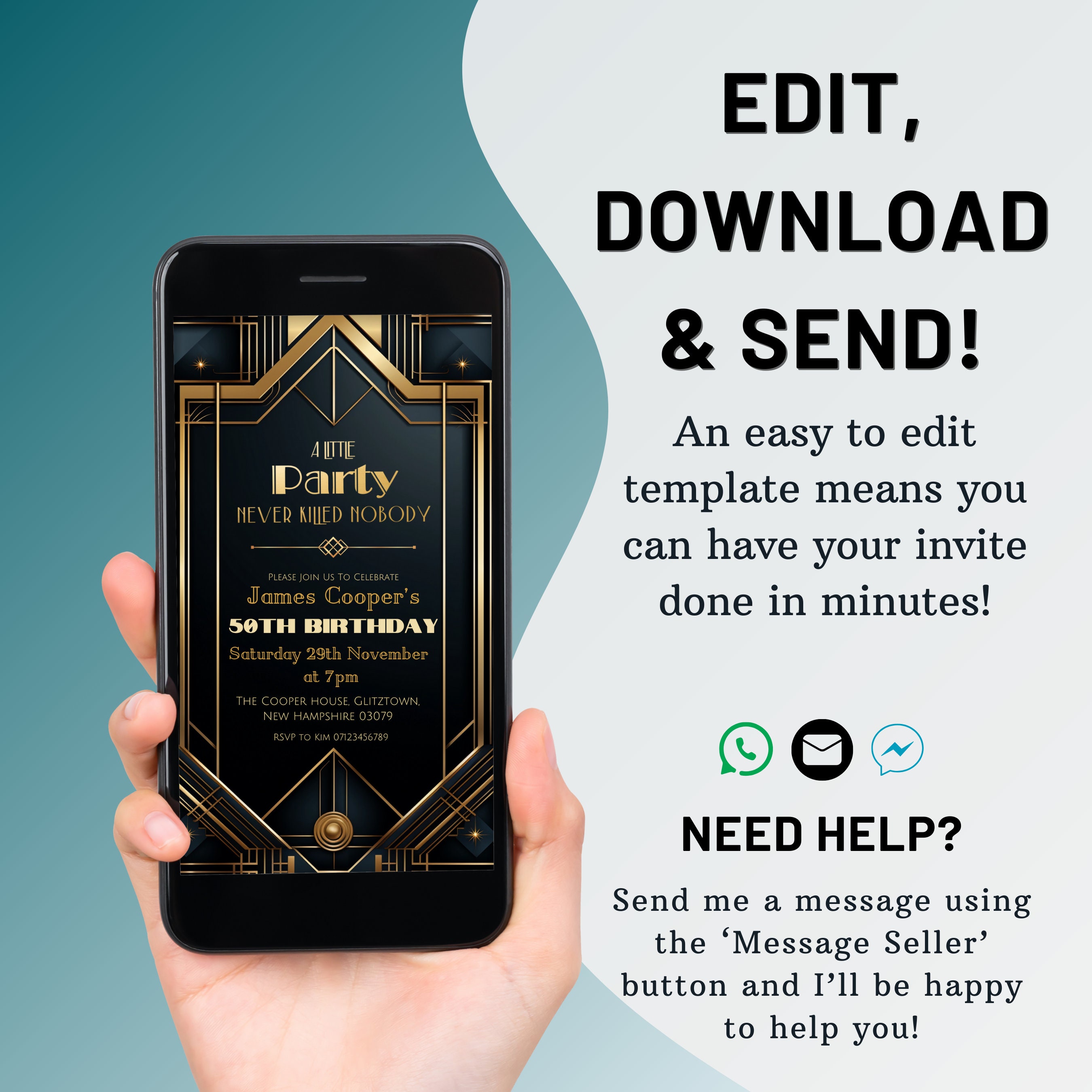 Great Gatsby Birthday Invitation Mobile Evite, Speakeasy Text Message ...