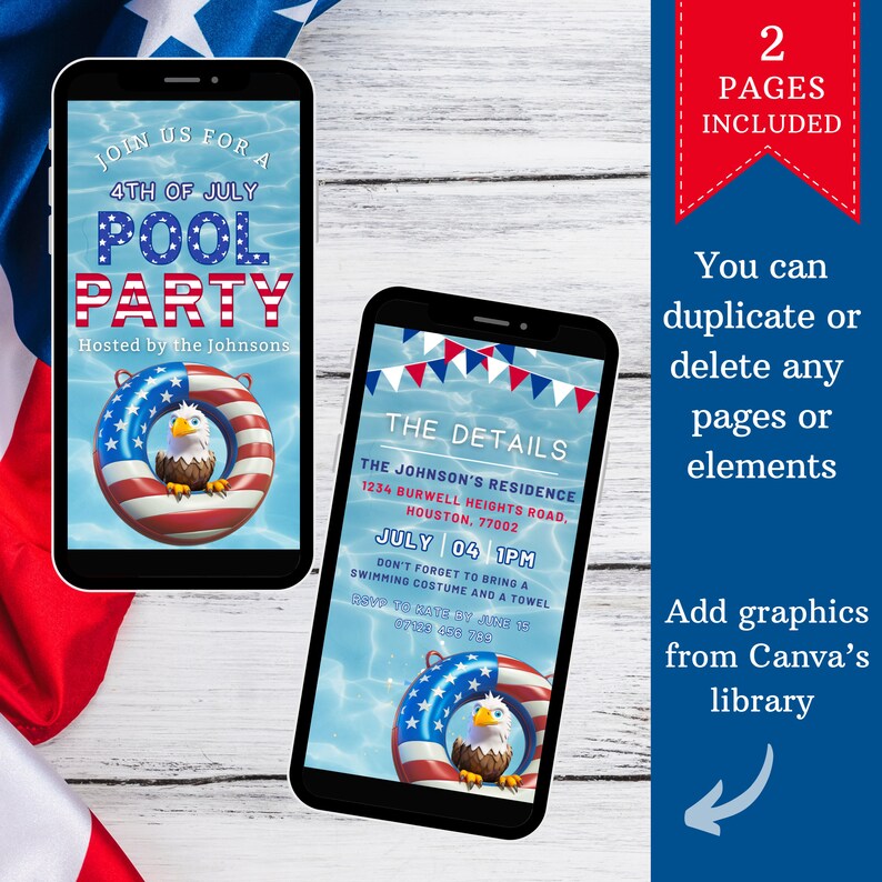 4th of July Pool Party Video Invitation, Digital Independence Day ...