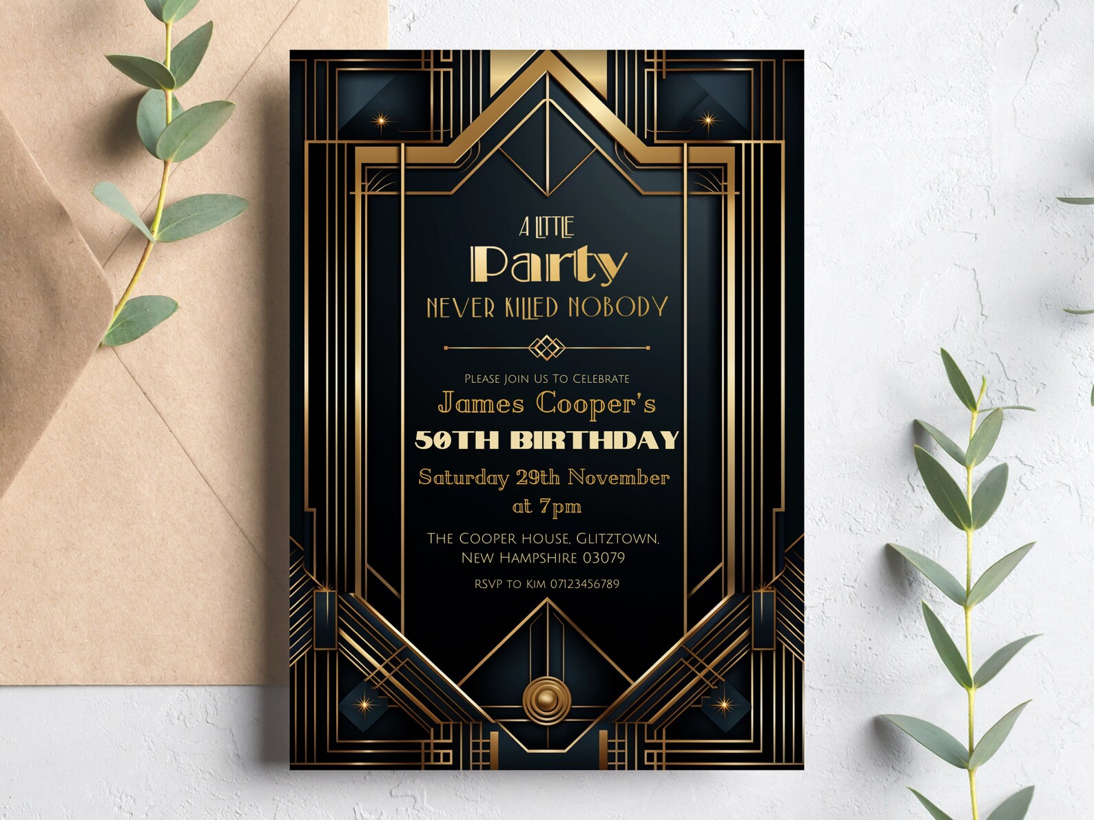 Great Gatsby Invitation, Printable 1920s Birthday Invitation Digital ...