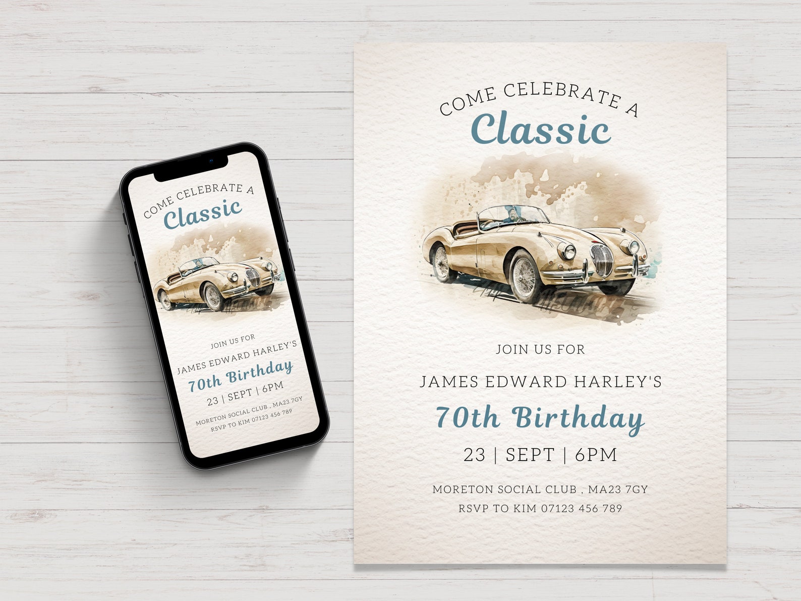 Vintage Car Birthday Invitation, 70th Birthday Invitation, Classic Car ...