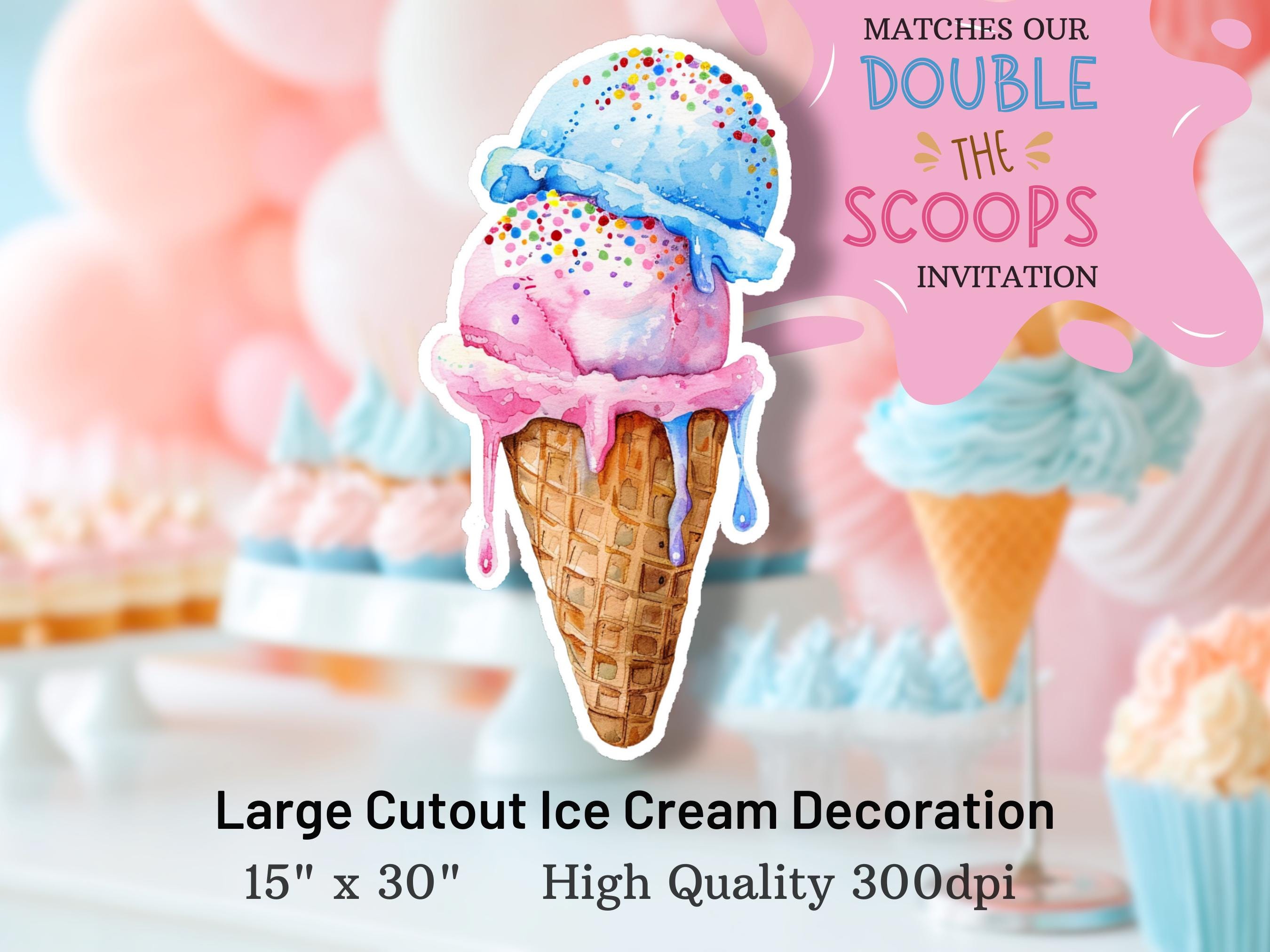 Large Ice Cream Cutout Party Decoration, Printable Decor, Double the ...