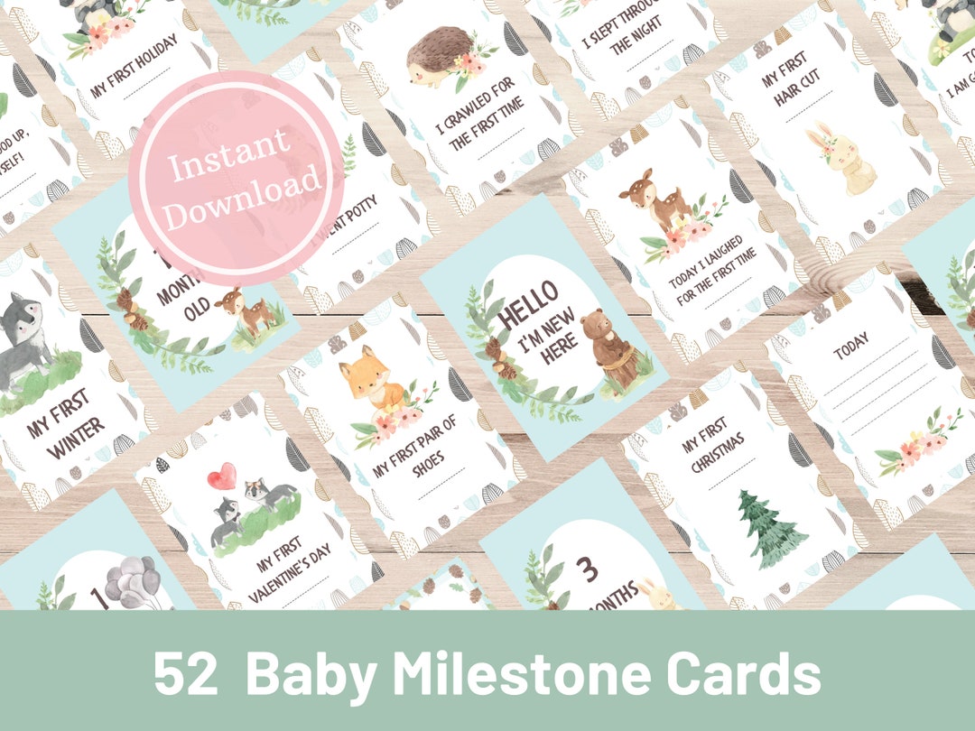 Printable Baby Milestone Cards | Baby Photo Cards | Woodland Milestone ...