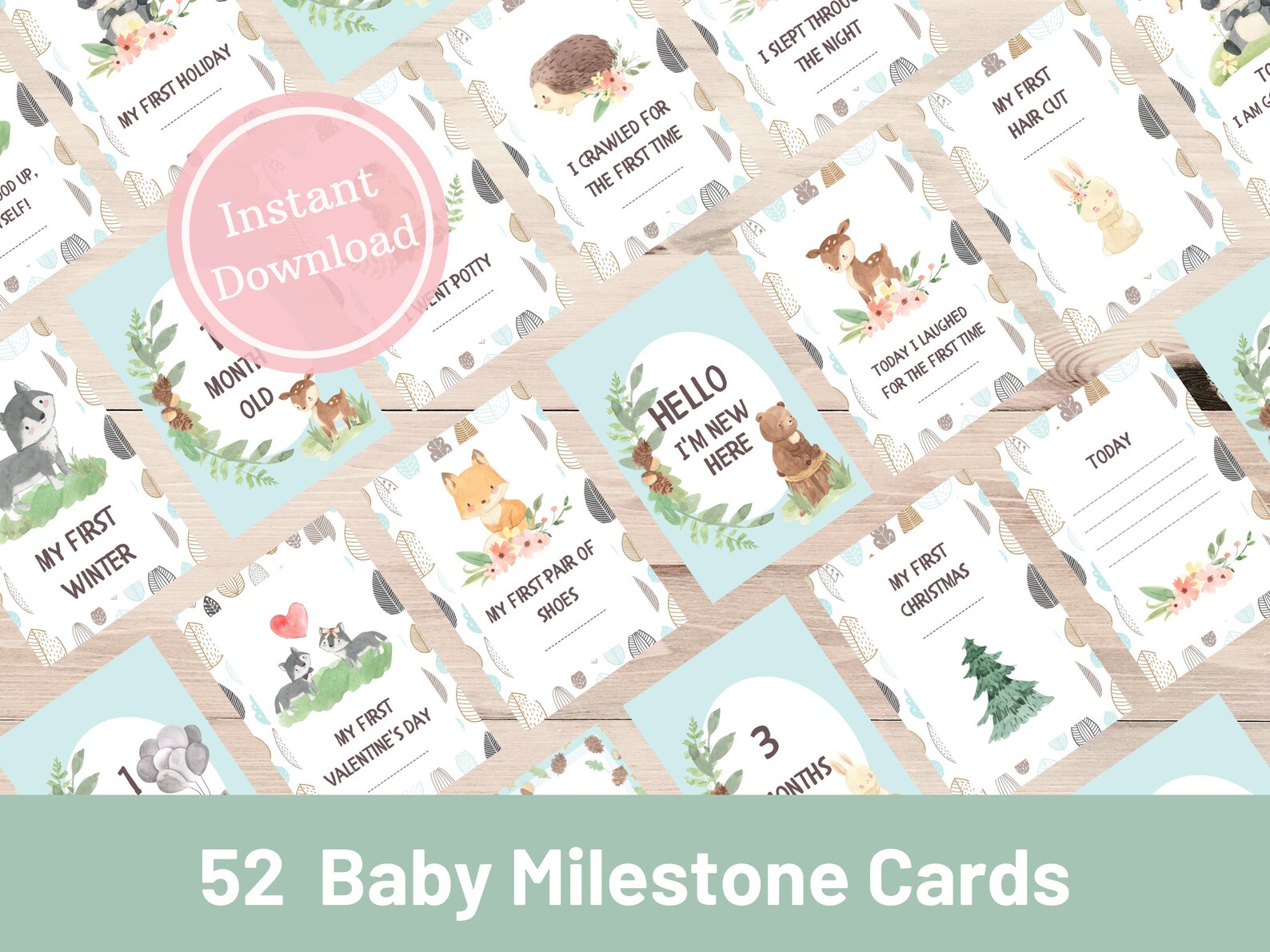 Printable Baby Milestone Cards | Baby Photo Cards | Woodland Milestone ...