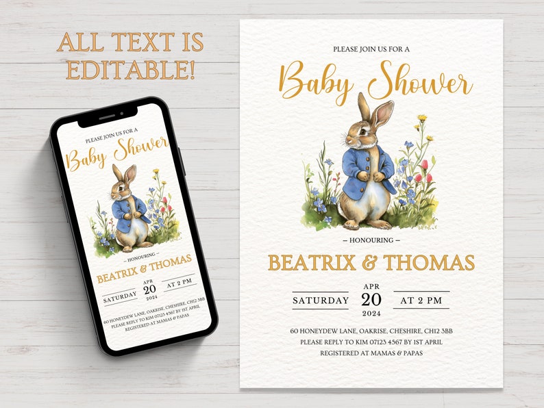 Peter Rabbit Baby Shower Invitation Bundle, Bunny Invite, Easter Baby ...