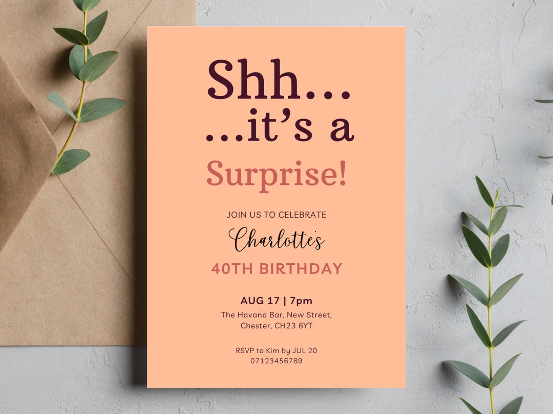 Shh...it's a Surprise Birthday Invitation Template, Peach Surprise ...